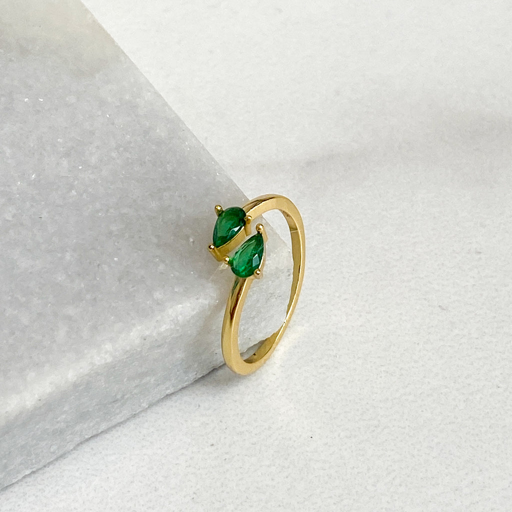 Emerald Green Gemstone Teardrop Ring