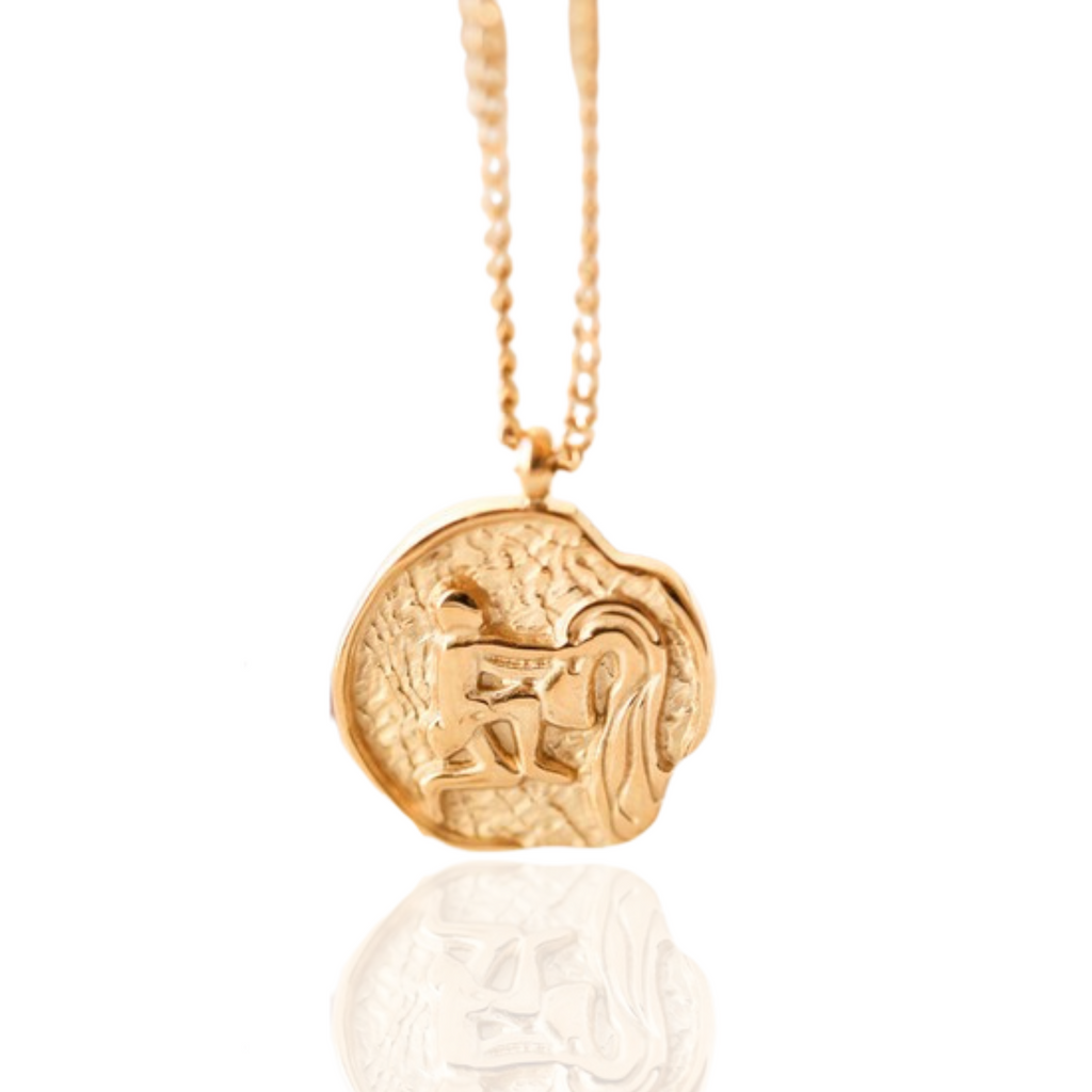 14K Gold Aquarius Zodiac Pendant Necklace