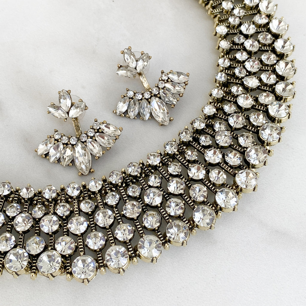 Gold Rhinestone Bib Necklace Set | Jewellery Sets | Wedding Jewellery