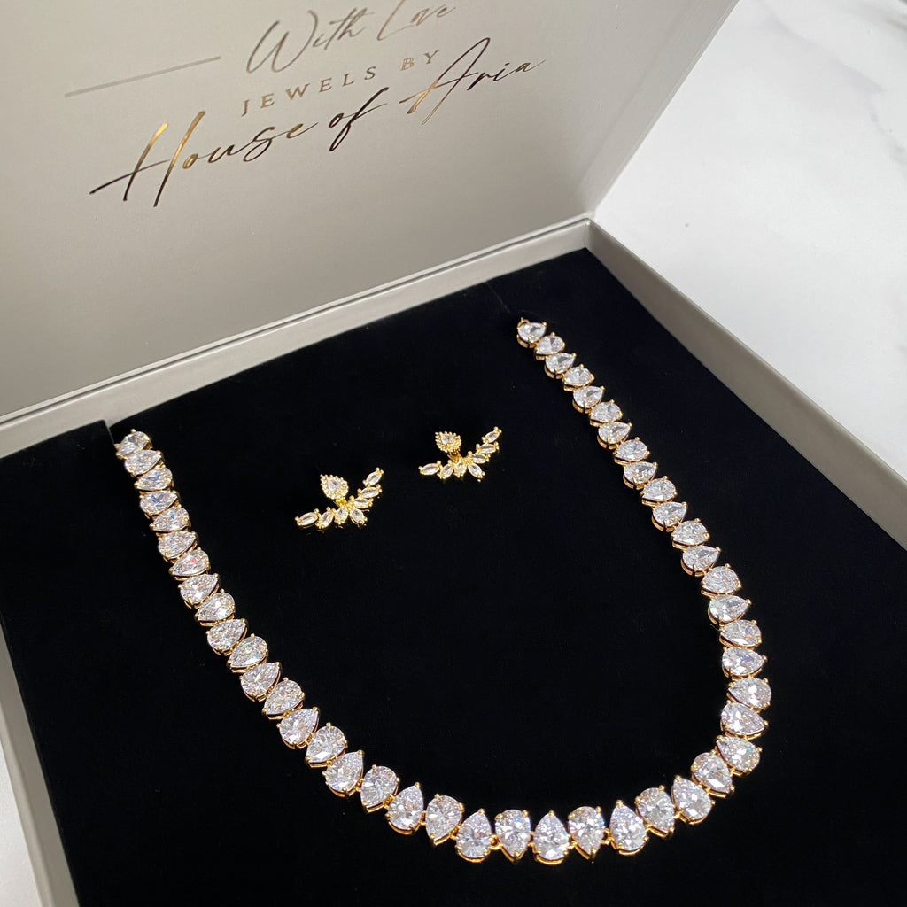 MYA Teardrop Tennis Necklace & Earring Set | Crystal Jewellery Sets