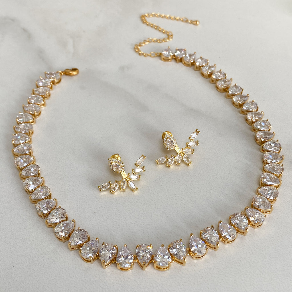 MYA Teardrop Tennis Necklace & Earring Set | Crystal Jewellery Sets